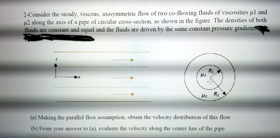SOLVED: Consider the steady, viscous, axisymmetric flow of two co-flowing fluids of viscosities ...
