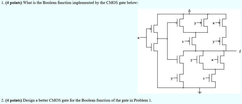 SOLVED: 1.4 pointsWhat is the Boolean function implemented by the CMOS ...