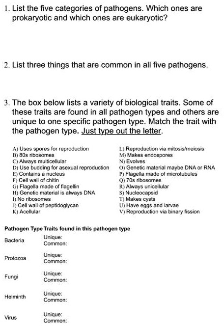list the five categories of pathogens which ones are prokaryotic and ...