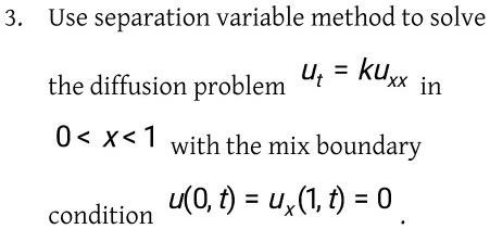 SOLVED: Use the separation of variables method to solve the diffusion problem Ut = kUxx in 0