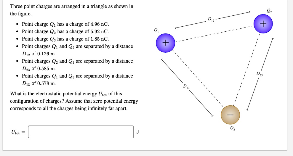 SOLVED: Three point charges are arranged in a triangle as shown in the ...