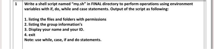SOLVED: Write a shell script named "my.sh"in FINAL directory to perform ...