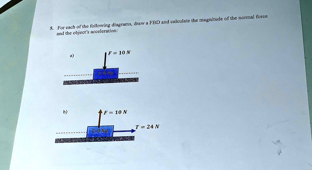 for each of the following diagrams draw a fbd and calculate the magnitude of the normal force ...