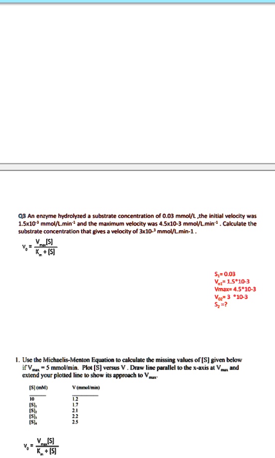 Q3 An enzyme hydrolyzed a substrate concentration of 0.03 mmol/L, the ...