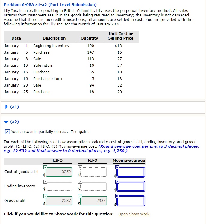 Problem 6-08A a1-a2 (Part Level Submission) Lily Inc. is a retailer ...