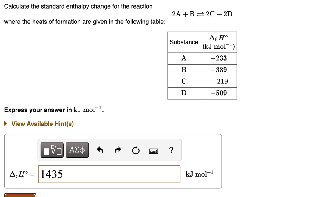 calculate the standard enthalpy change for the reaction 24 b 2c 2d ...