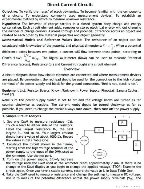 SOLVED: Direct Current Circuits Objective: To verify the 'rules'of ...