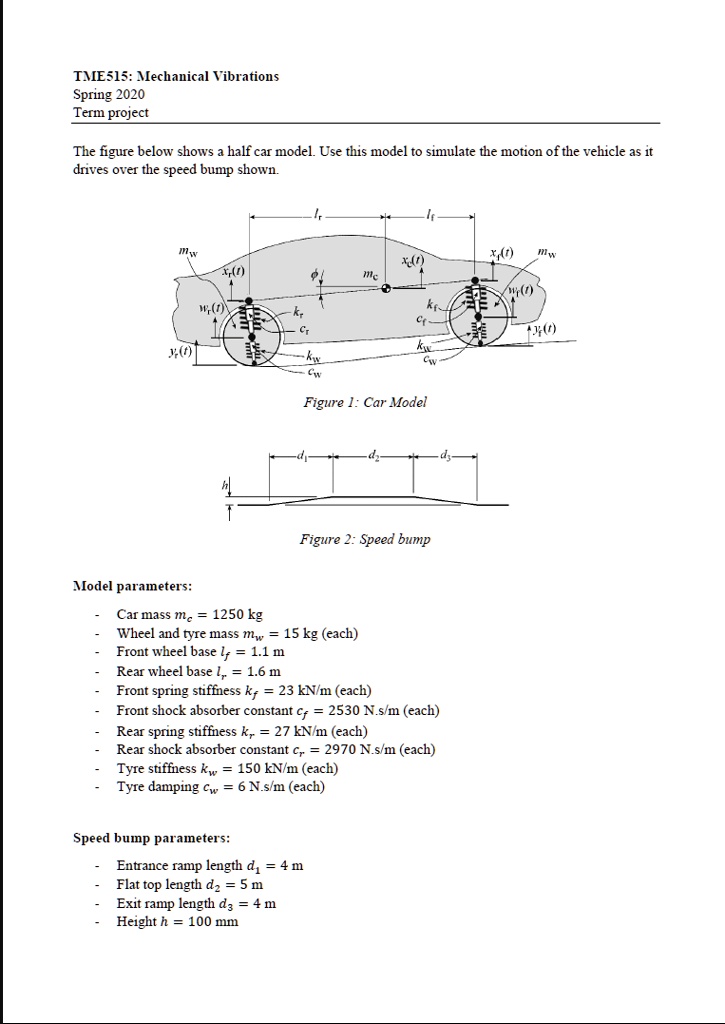 TME515: Mechanical Vibrations Spring 2020 Term project The figure below ...