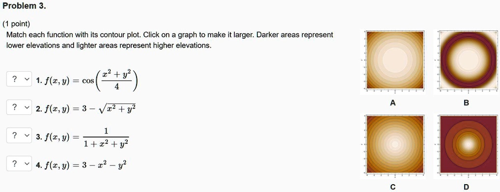 problem 3 1 point match each function with its contour plot click on graph to make it larger ...