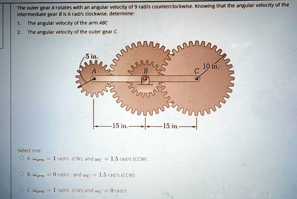 the outer gear a rotates with an angular velocity of 9 rads ...
