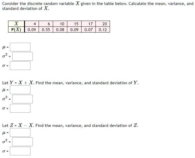 Solved Consider The Discrete Random Variable X Given In The Table Belowcalculate The Mean