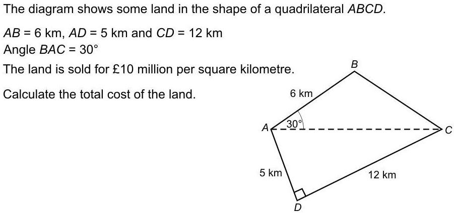 The diagram shows some land in the shape of a quadrilateral ABCD. AB ...