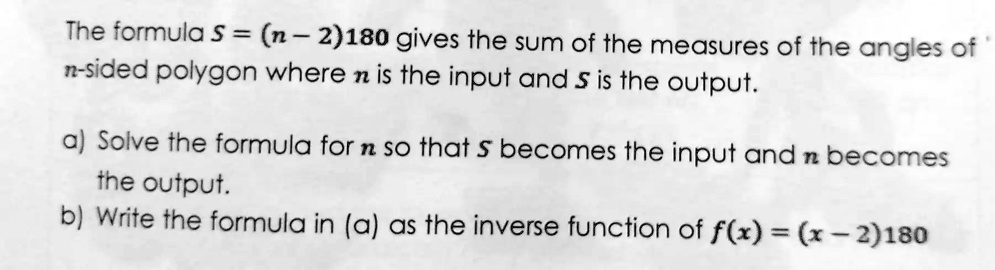 The formula = (n 2)180 gives the sum of the measures of the angles of n ...