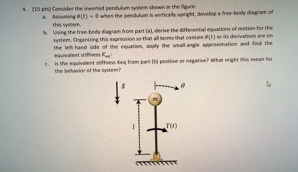 [GET ANSWER] 4. (15 pts) Consider the inverted pendulum system shown in ...