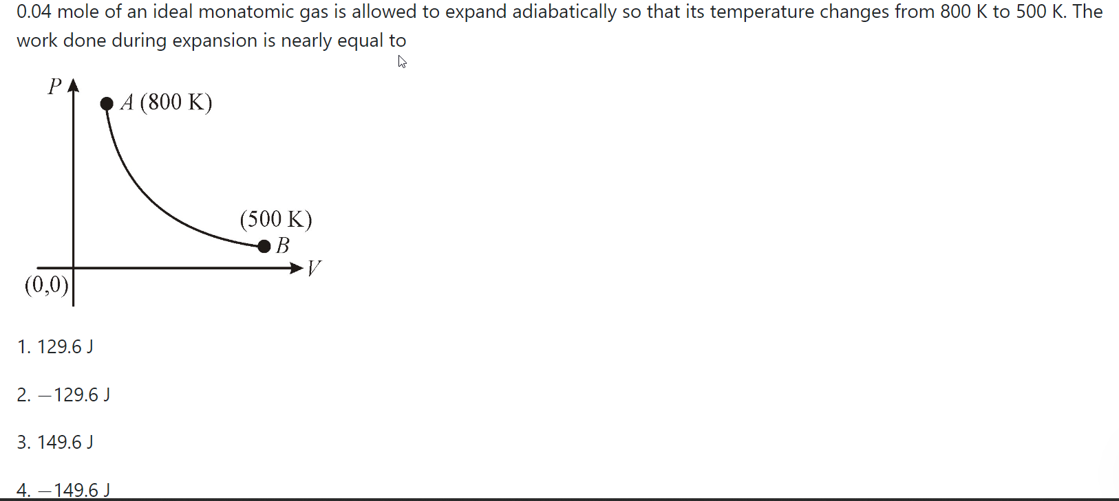 0.04 mole of an ideal monatomic gas is allowed to expand adiabatically ...