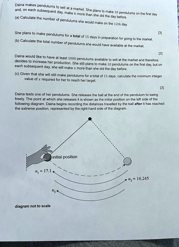 daina makes pendulums to sell at a market she plans to make 10 ...