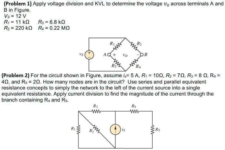 (Problem 1) Apply voltage division and KVL to determine the voltage vo across terminals A and B ...