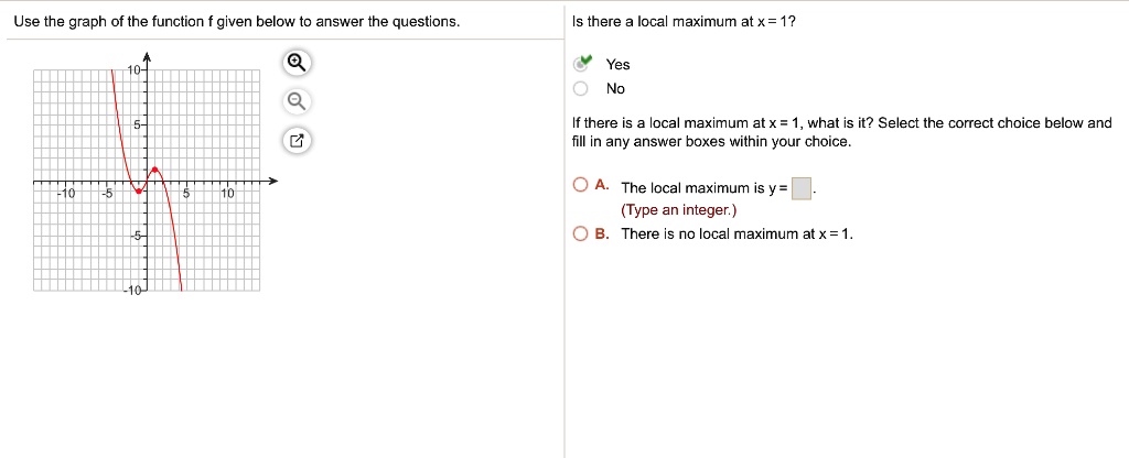 SOLVED: Use the graph of the function given below to answer the questions. there loca maximum at ...