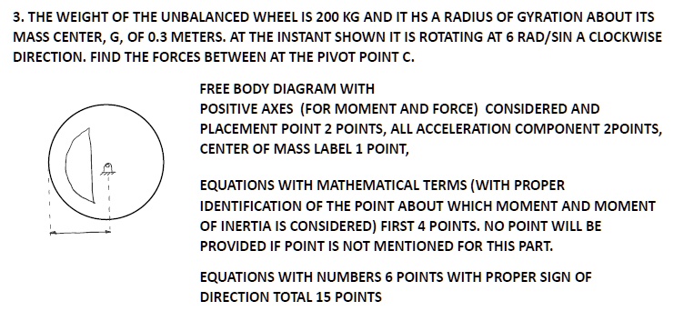 SOLVED: 3. THE WEIGHT OF THE UNBALANCED WHEEL IS 200 KG AND ITS RADIUS ...