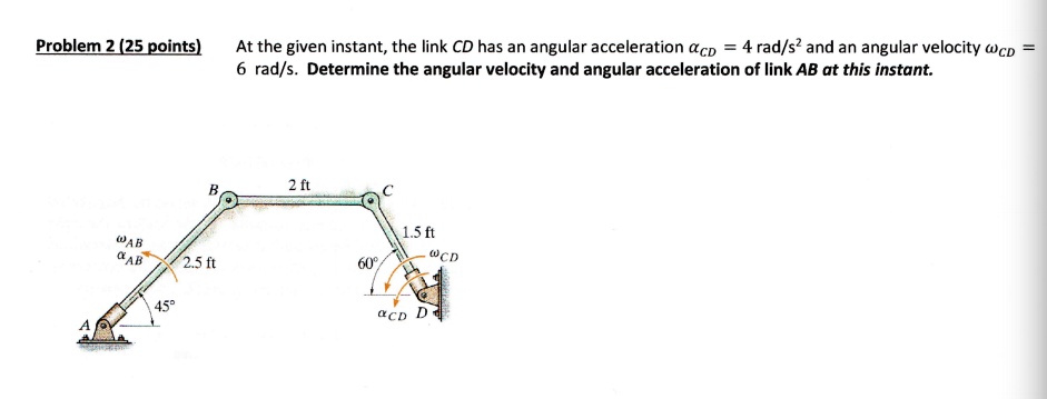 Solved Problem 2 25 Points At The Given Instant The Link Cd Has An Angular Acceleration Aco 8825