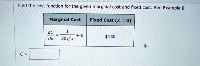 SOLVED: Find the cost function for the given marginal cost and fixed ...