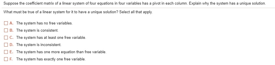 SOLVED: Suppose the coefficient matrix of linear system of four ...