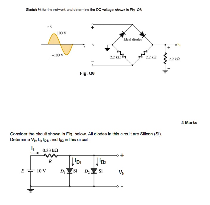 SOLVED: Sketch V0 for the network and determine the DC voltage shown in Fig. Q6. 100 V Ideal ...