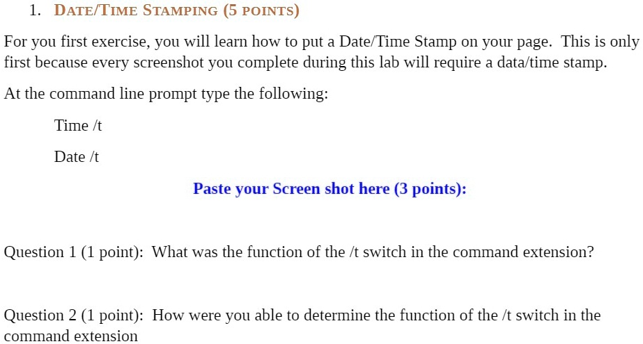 DATE/TIME STAMPING (5 POINTS) For your first exercise, you will learn ...