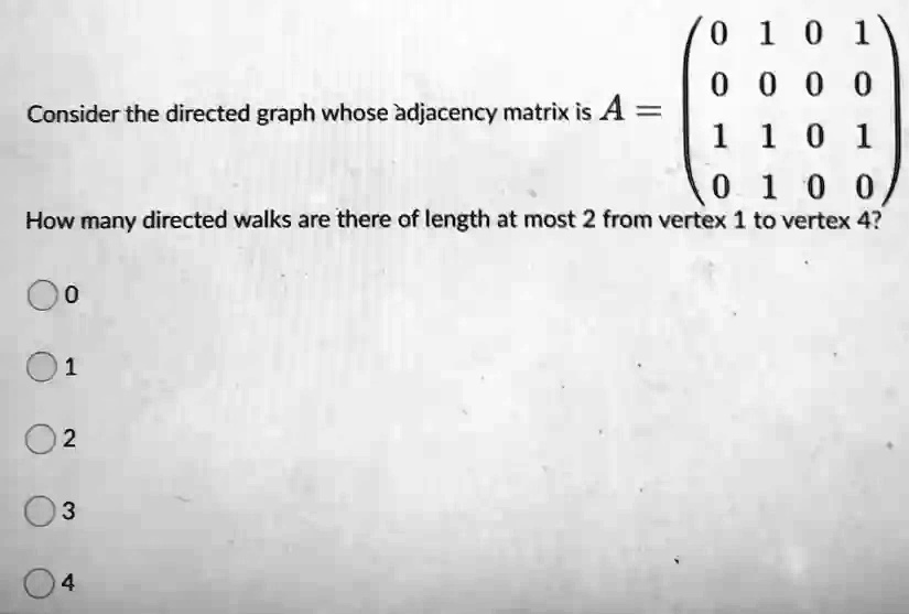 SOLVED: Consider the directed graph whose adjacency matrix is A How ...