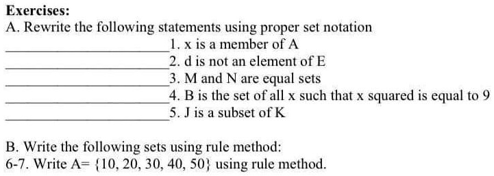 exercises a rewrite the following statements using proper set notation xis a member of a 2dis ...