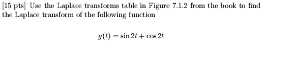 SOLVED:(15 pts] Use the Laplace transforms table in Figure 7.1.2 from the book to find the ...