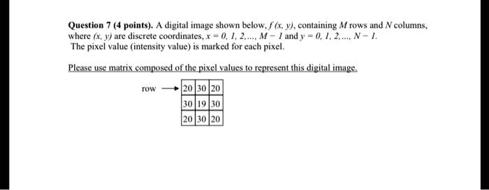 SOLVED: Question 7 (4 points). A digital image shown below, f(x, y ...