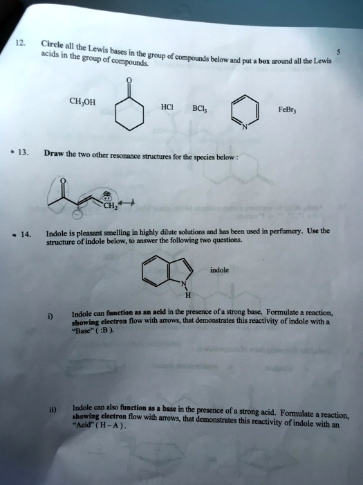12. Cirele all the Lewis bases in the group of compounds below and put ...