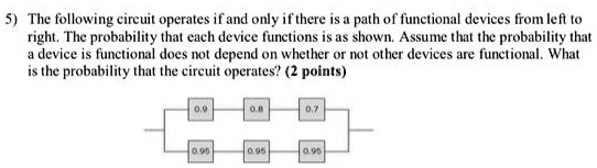 SOLVED: 5) The following circuit operates if and only if there is a ...