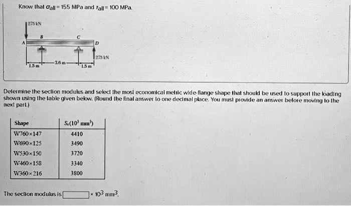 Solved The Section Modulus Is Missing In The Provided Text