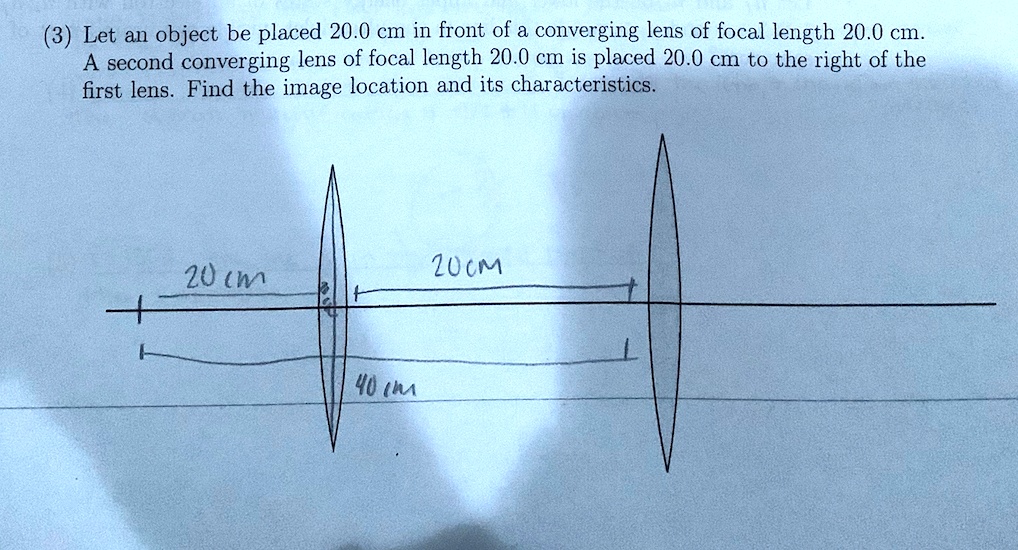 SOLVED: (3) Let an object be placed 20.0 cm in front of a converging lens of focal length 20.0 ...
