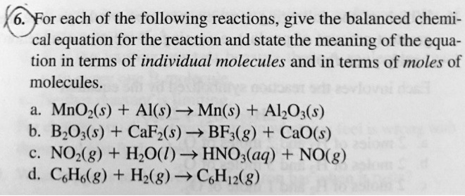 SOLVED: For each of the following reactions, give the balanced chemi ...