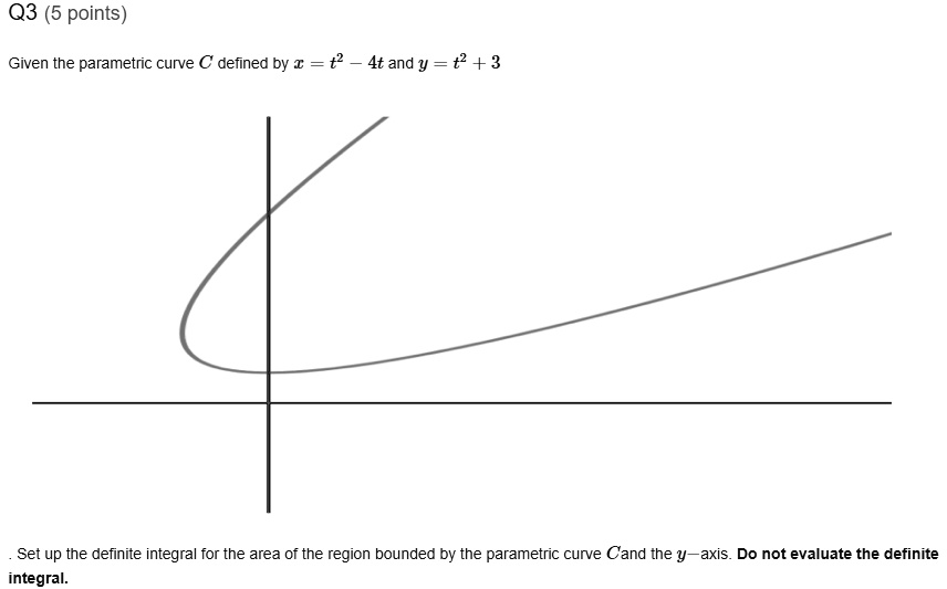 SOLVED: Q3 (5 points) Given the parametric curve defined by € = + 4t and y = + + 3 Set up the ...