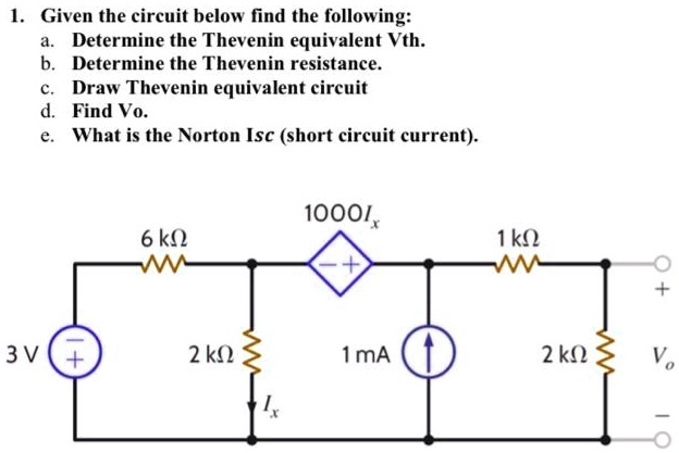 SOLVED: Given the circuit below find the following: Determine the Thevenin equivalent Vth ...