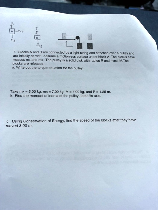 SOLVED: Blocks A and B are connected by a light string and attached over a pulley. They are ...