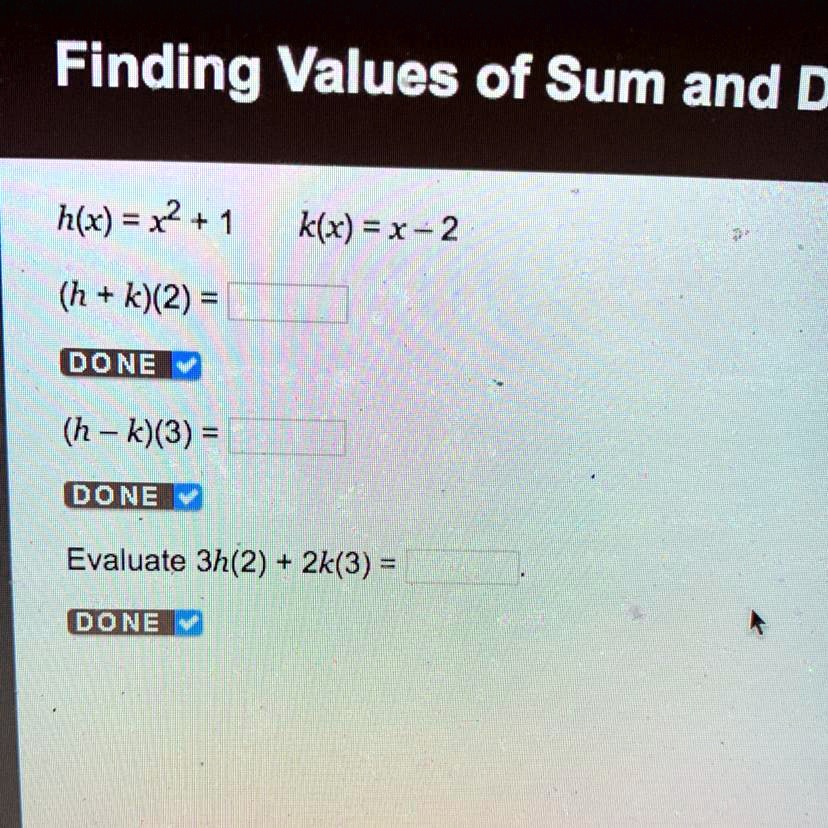 SOLVED Please Help With This Finding Values Of Sum And D H x X2