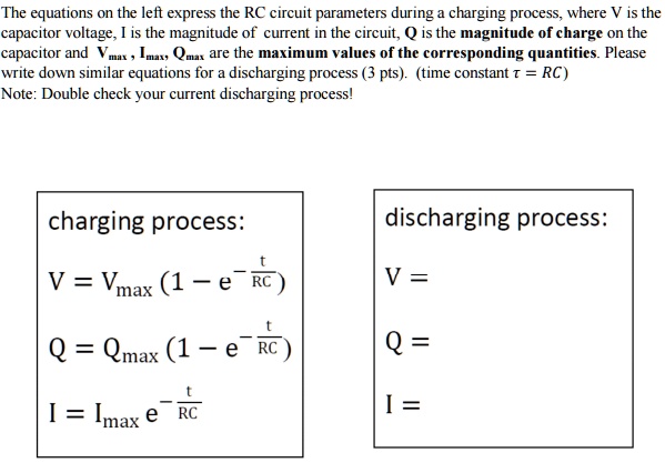 SOLVED: The equations on the left express the RC circuit parameters during the charging process ...