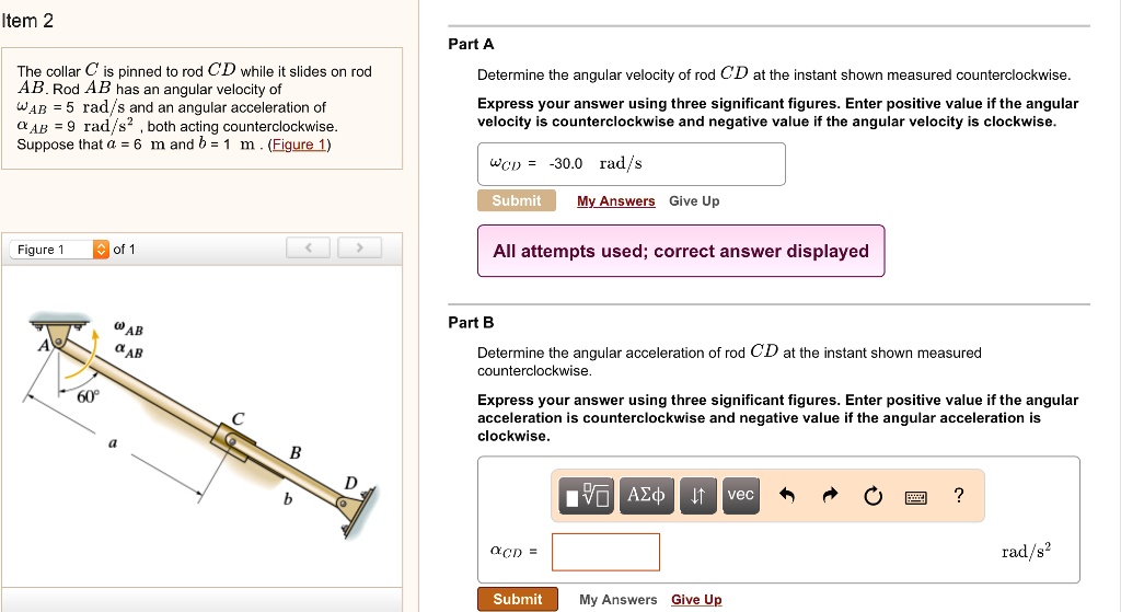 Solved Part A The Collar C Is Pinned To Rod Cd While It Slides On Rod Ab Rod Ab Has An Angular