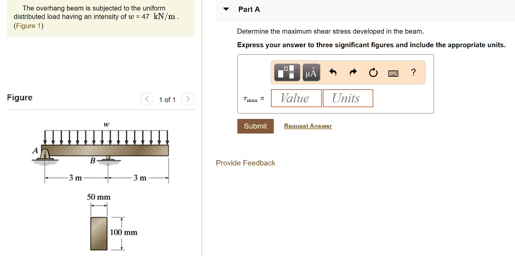 SOLVED: The overhang beam is subjected to the uniform Part A distributed load having an ...