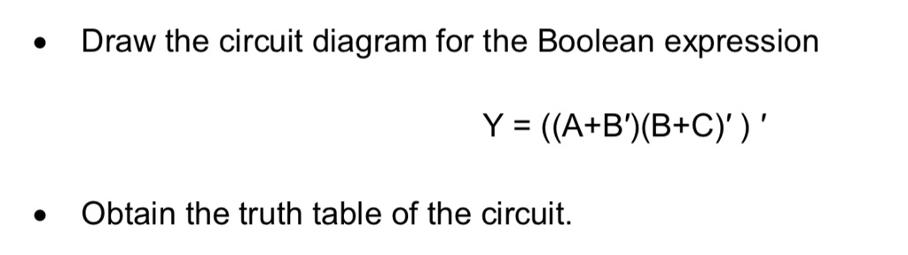 SOLVED: Draw the circuit diagram for the Boolean expression Y = ((A + B ...