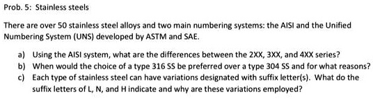 SOLVED: Prob. 5: Stainless steels There are over 50 stainless steel ...