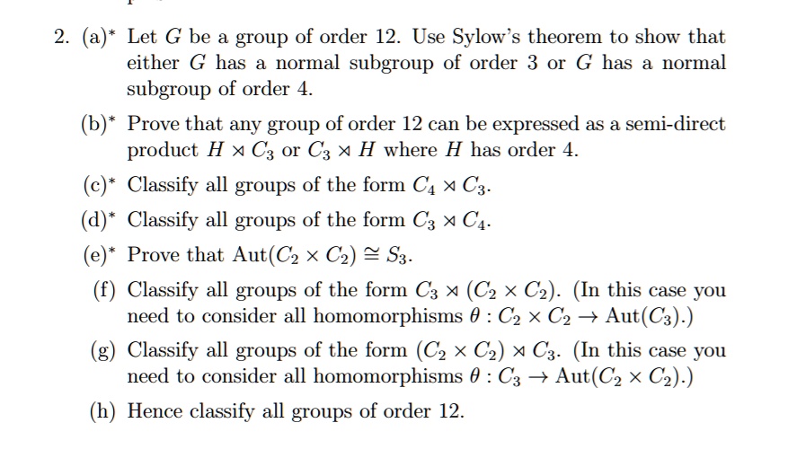 a let g be a group of order 12 use sylow s theorem to show that either g has a normal subgroup ...