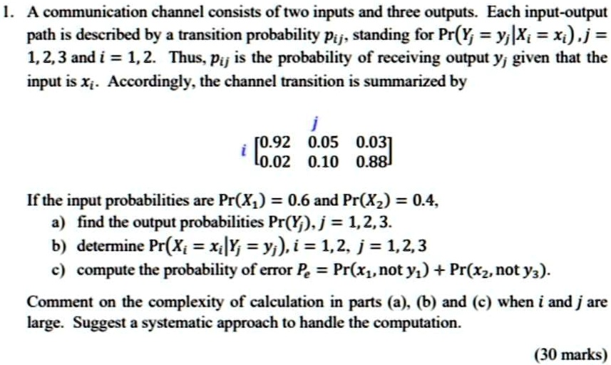 1. A communication channel consists of two inputs and three outputs ...