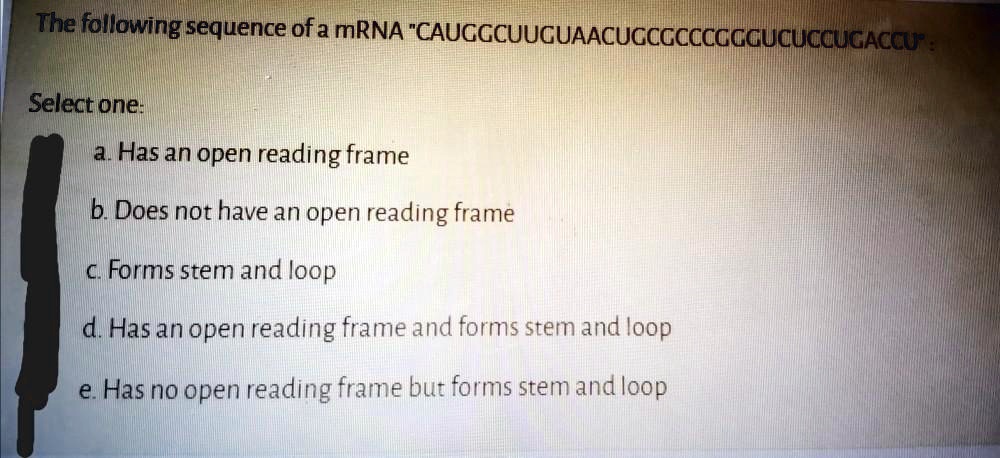 SOLVED: The following sequence of mRNA ...