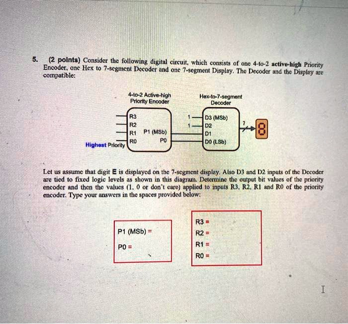 5.2 points Consider the following digital circuit, which consists of one 4-to-2 active-high ...